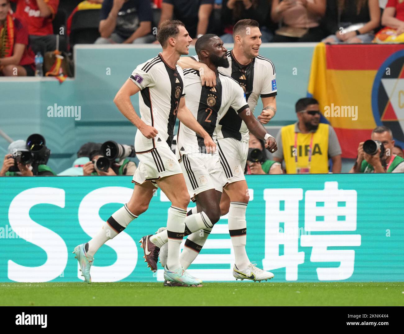 Germany's Antonio Rudiger celebrates a goal ruled offside by VAR during ...