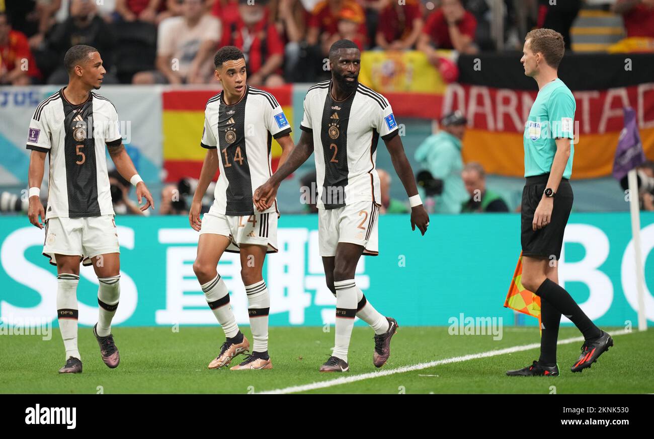 Germany's Antonio Rudiger reacts as a goal is ruled offside by VAR ...