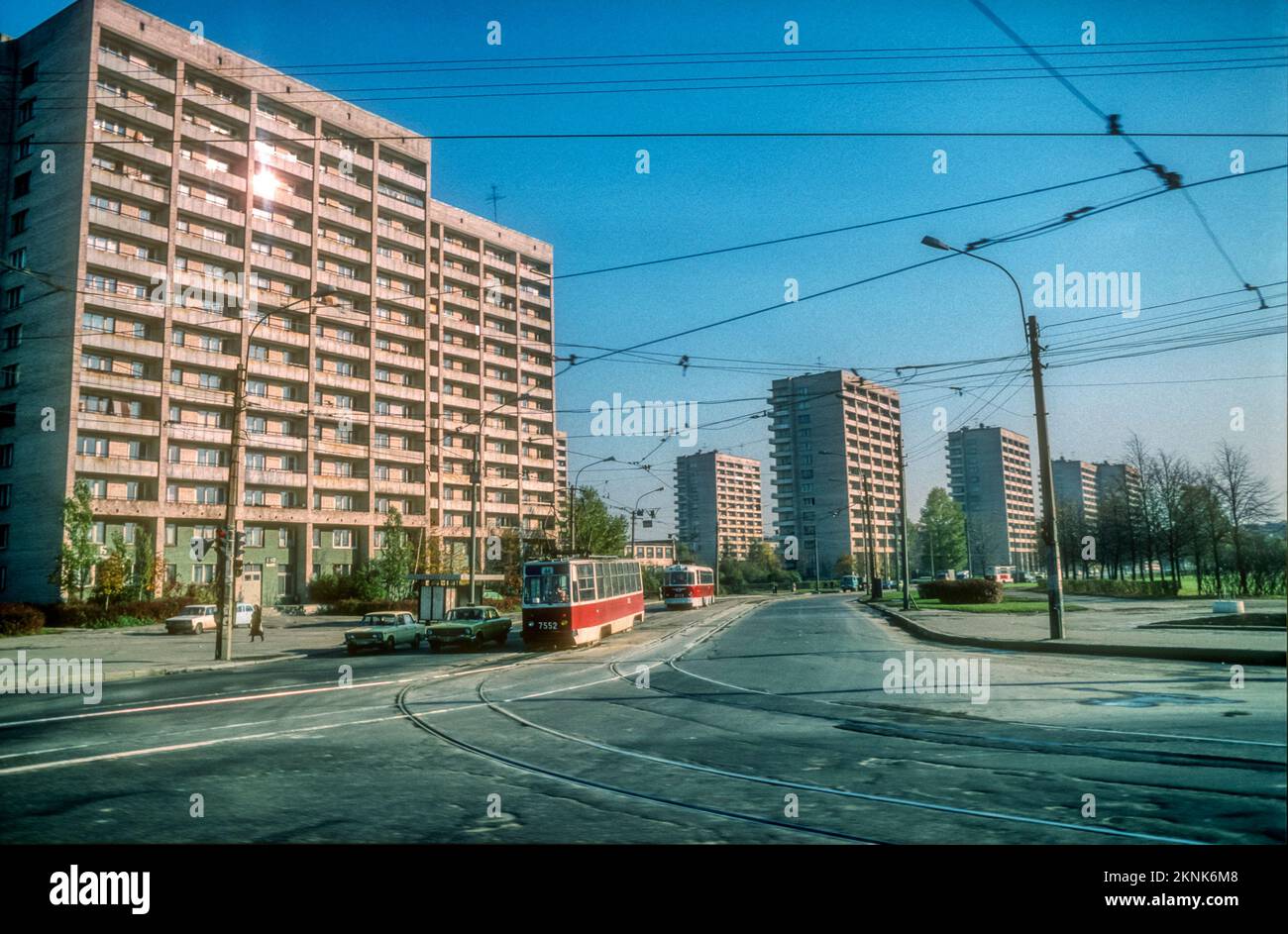 1988 archive image of trams and high rise housing blocks in ...