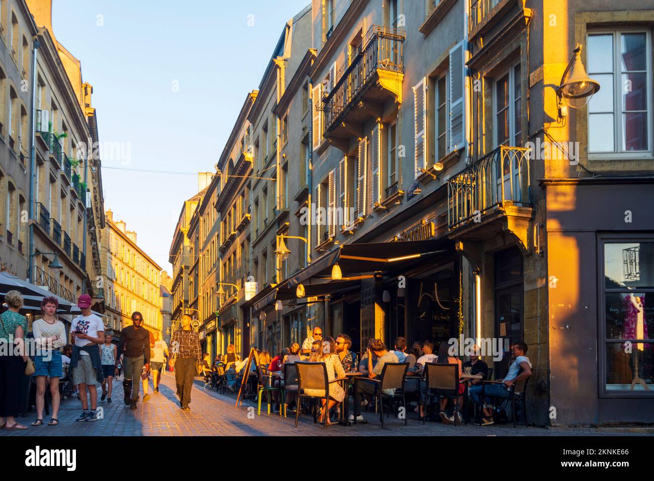 Metz: restaurant in Old Town, last sunlight of the day in Lorraine ...