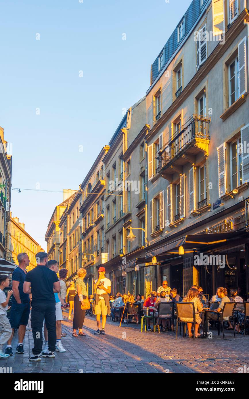 Metz: restaurant in Old Town, last sunlight of the day in Lorraine ...
