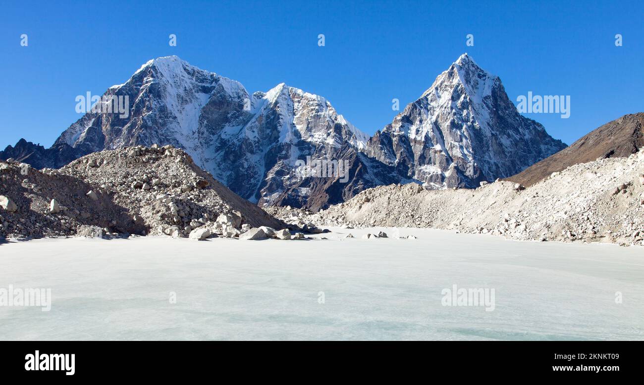 Mount Taboche or Tabuche and Cholatse or Cholotse peak, view from ...