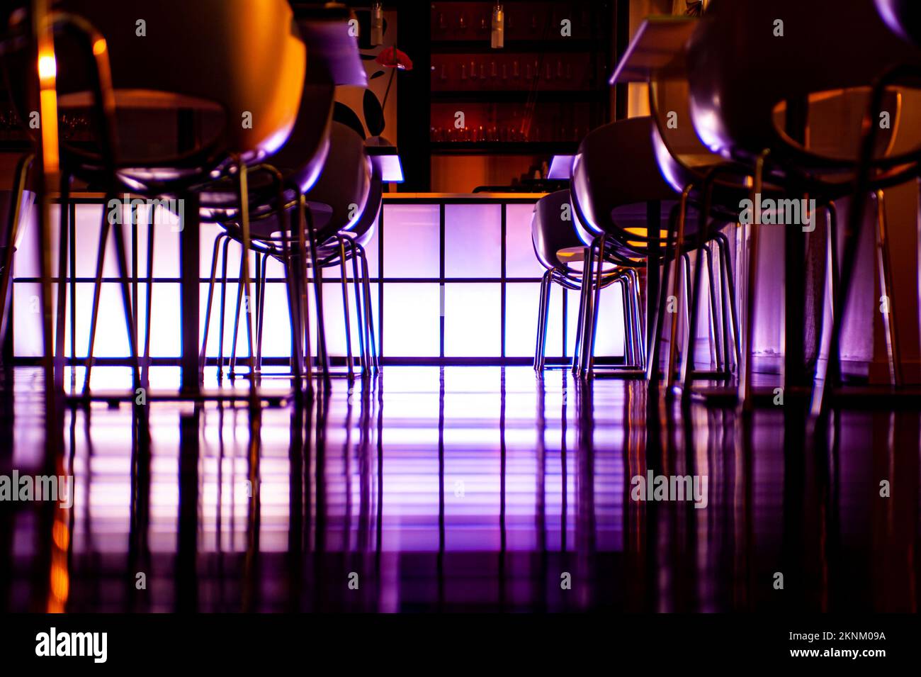 A beautiful interior of a cafe with neon lights Stock Photo - Alamy