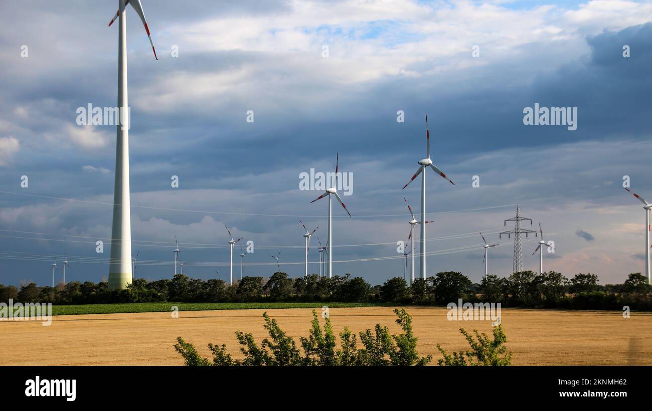 Wind turbines in Germany. Wind farm. Green electricity production Stock ...