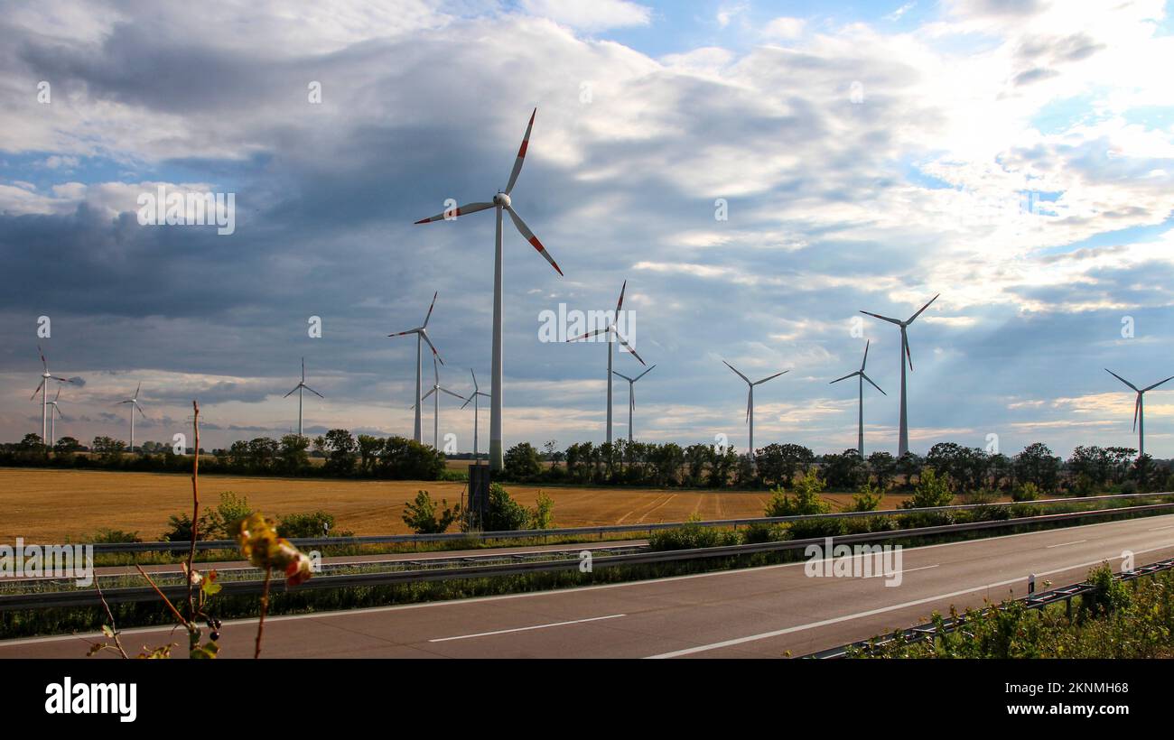 Wind turbines in Germany. Wind farm. Green electricity production Stock ...