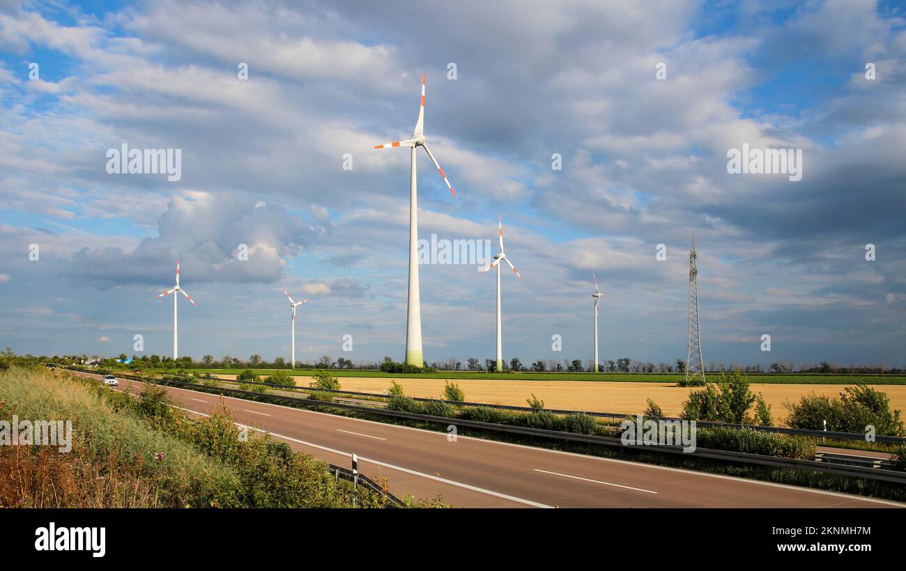Wind turbines in Germany. Wind farm. Green electricity production Stock ...