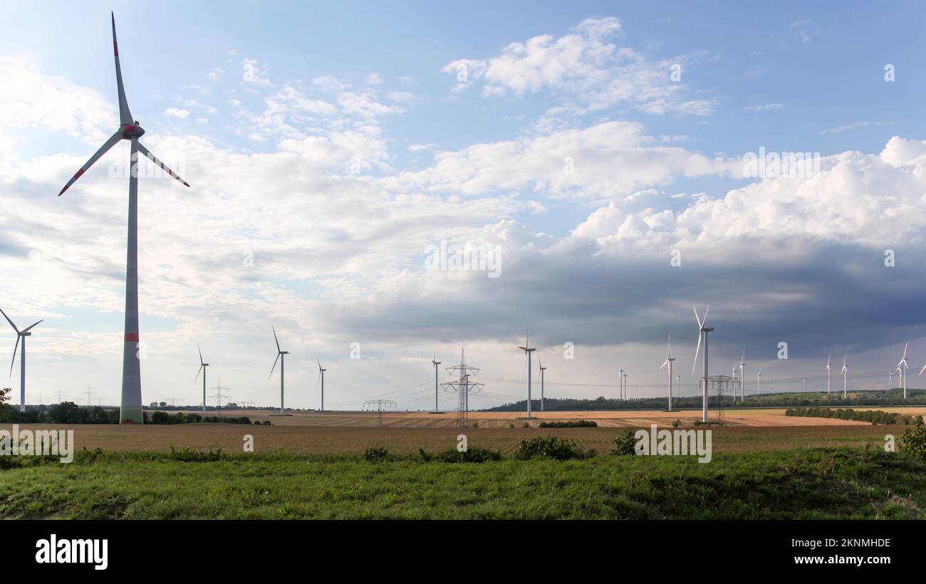Wind turbines in Germany. Wind farm. Green electricity production Stock ...