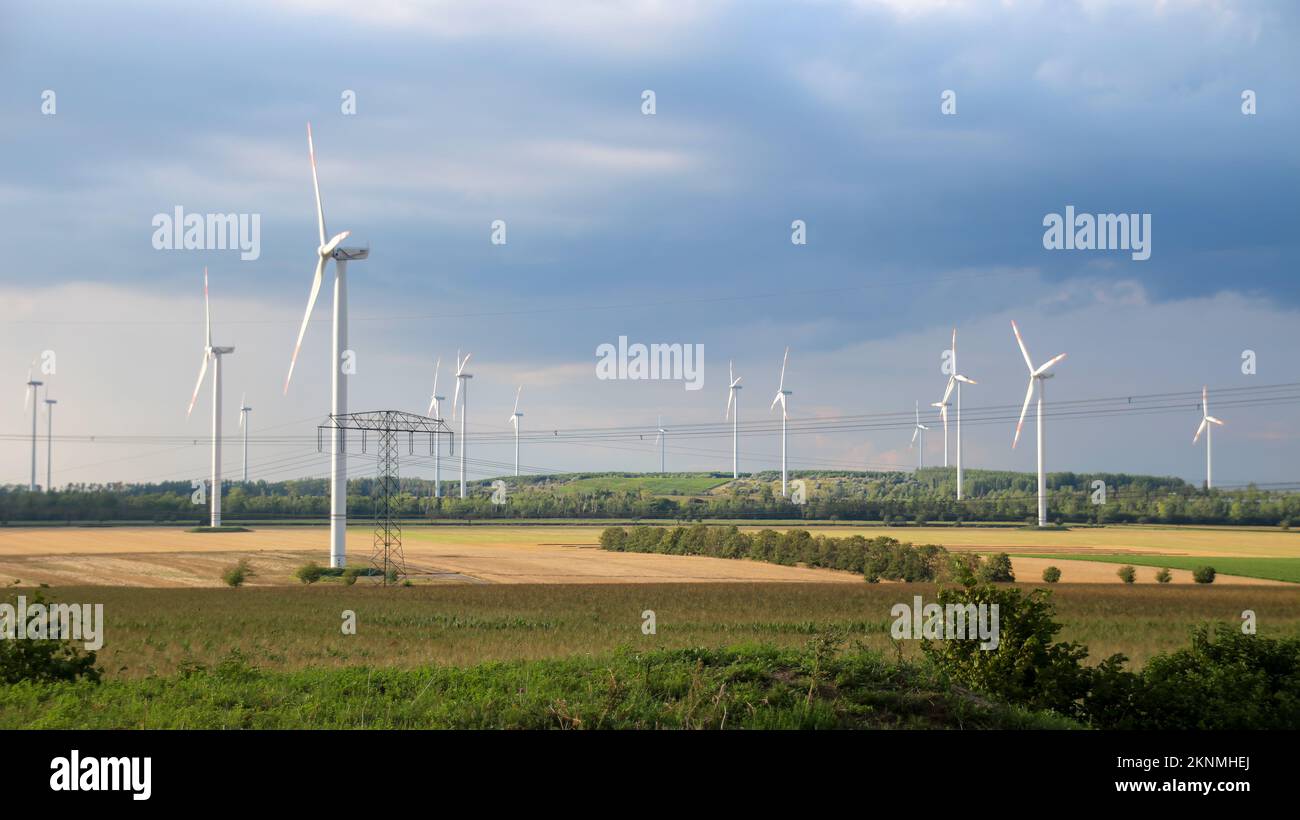 Wind turbines in Germany. Wind farm. Green electricity production Stock ...