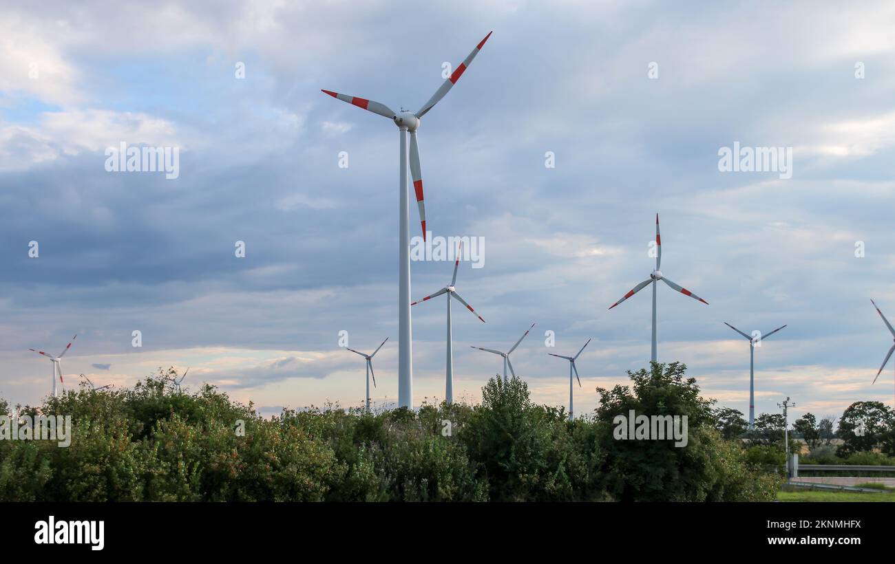 Wind turbines in Germany. Wind farm. Green electricity production Stock ...