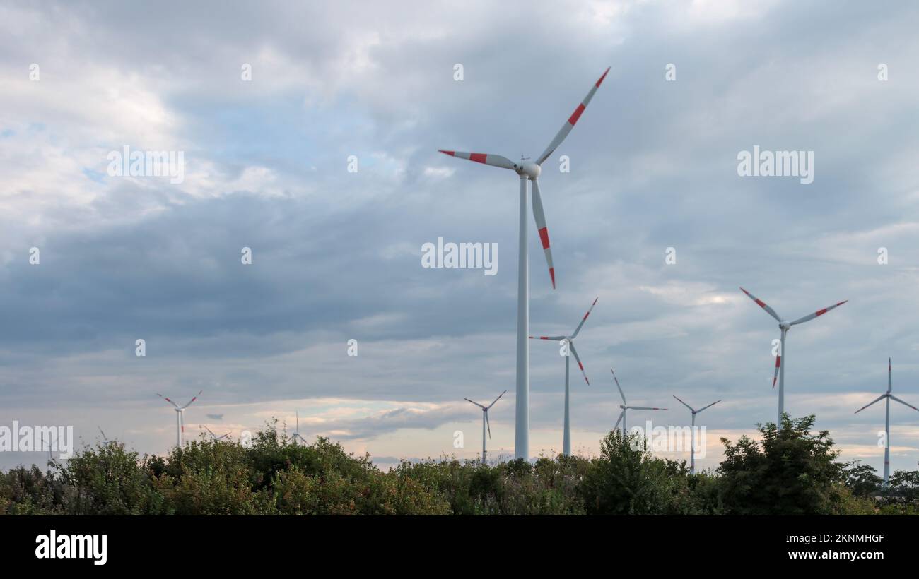 Wind turbines in Germany. Wind farm. Green electricity production Stock ...