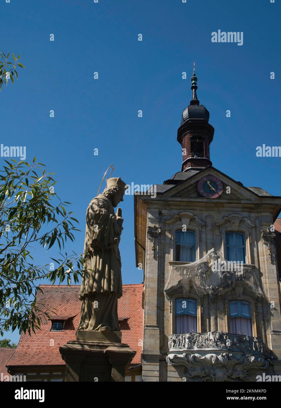 Statue of Saint John of Napomuk in front of The Old Town Hall, Bamberg ...