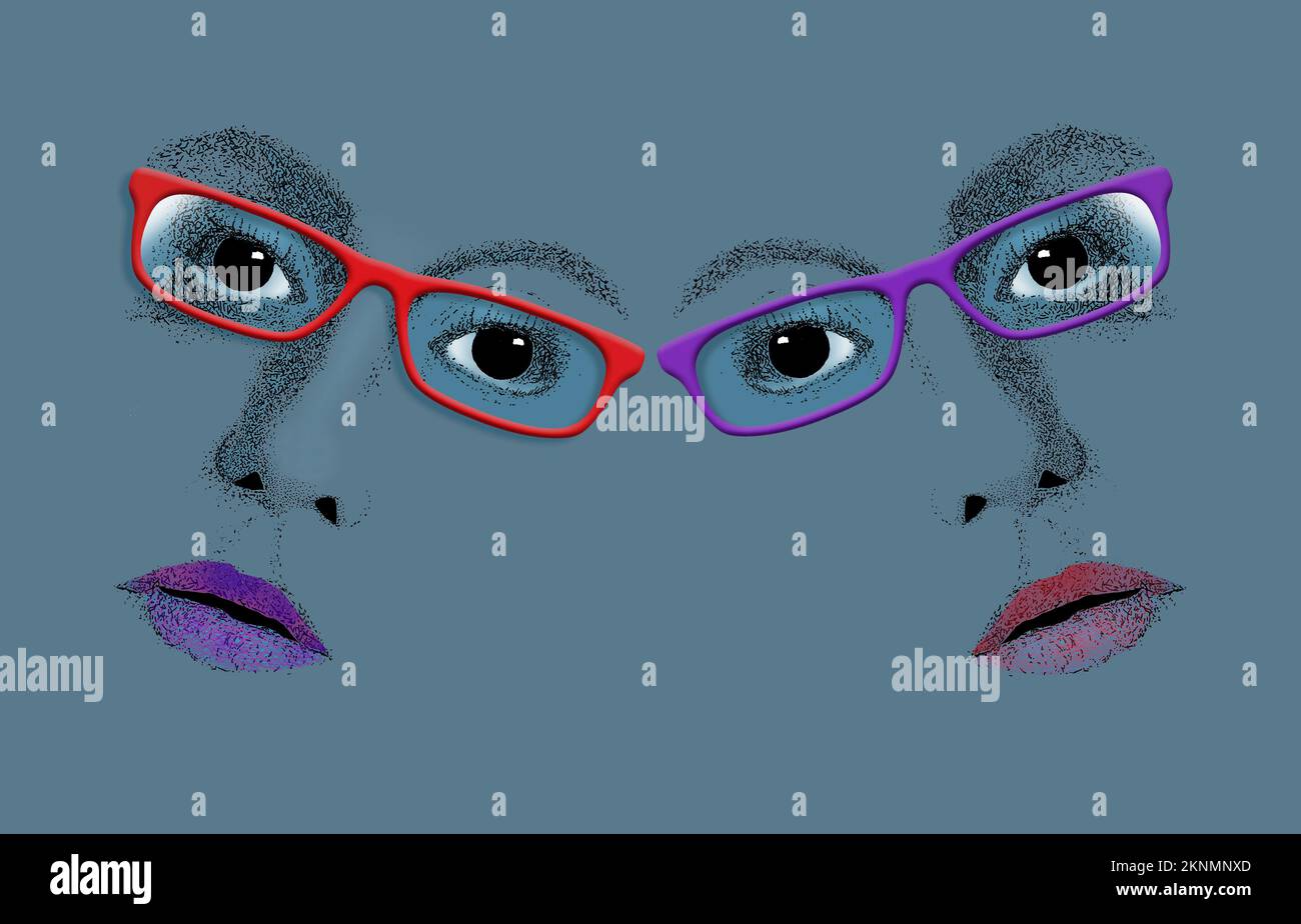 Two attractive women wearing eyeglasses are seen with a lipstick color ...