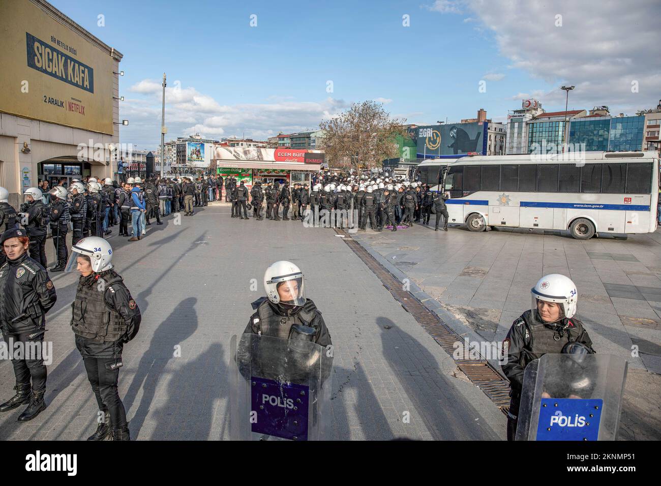 Riot police surround the Kadikoy city lines ferry port during the a ...