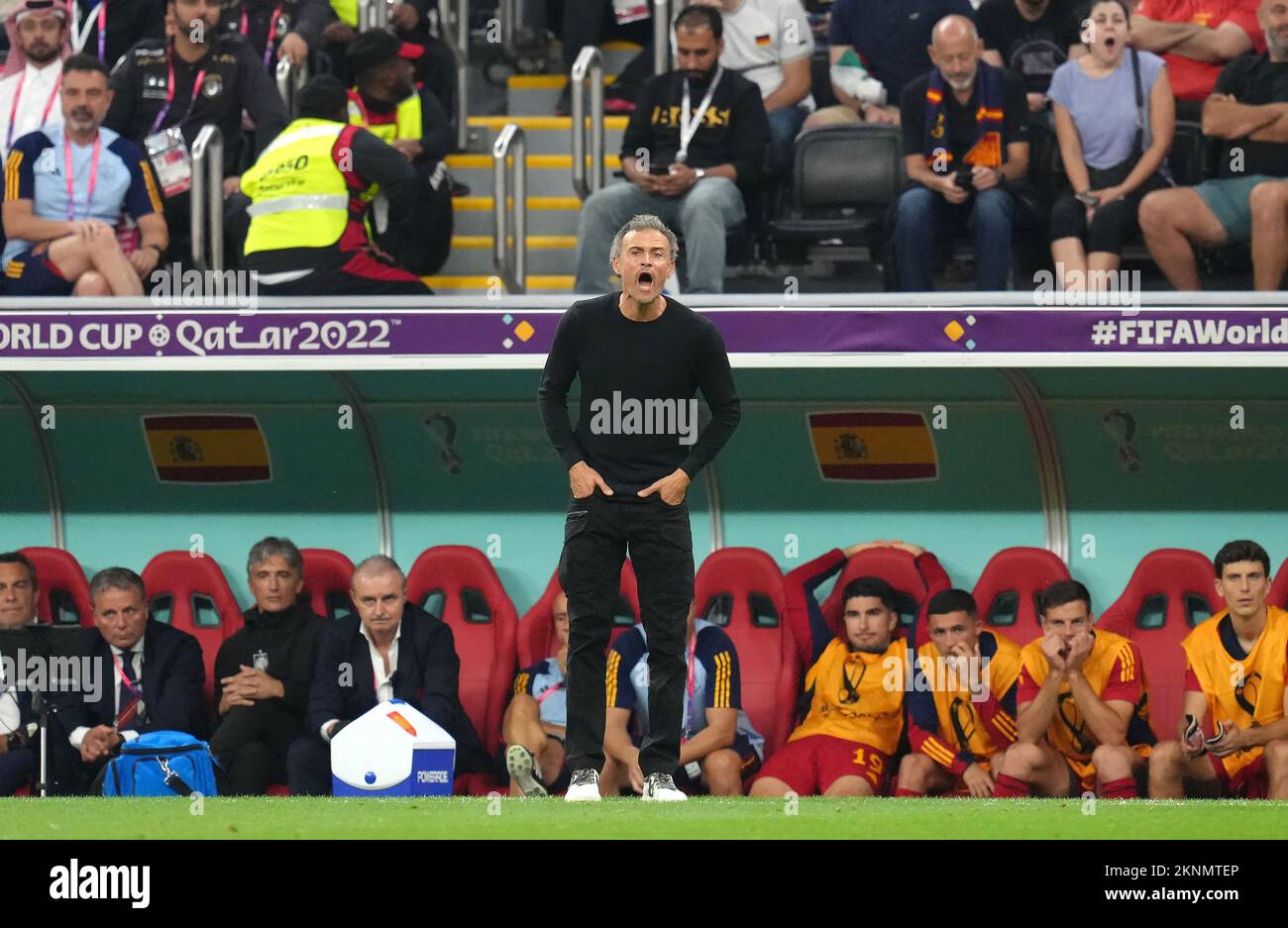 Spain manager Luis Enrique on the touchline during the FIFA World Cup ...