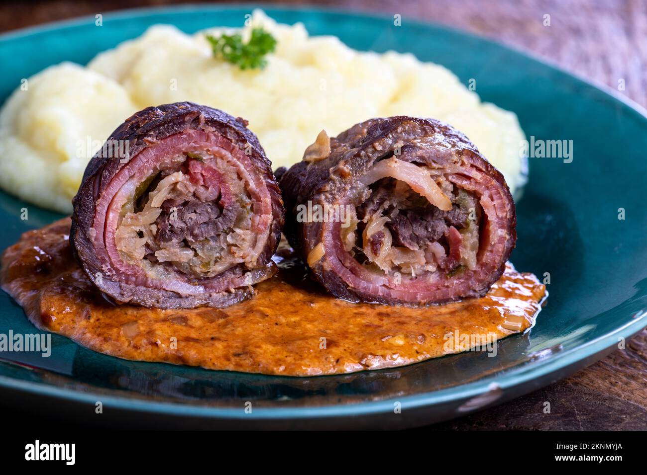 german meat roulade with mashed potatoes Stock Photo - Alamy