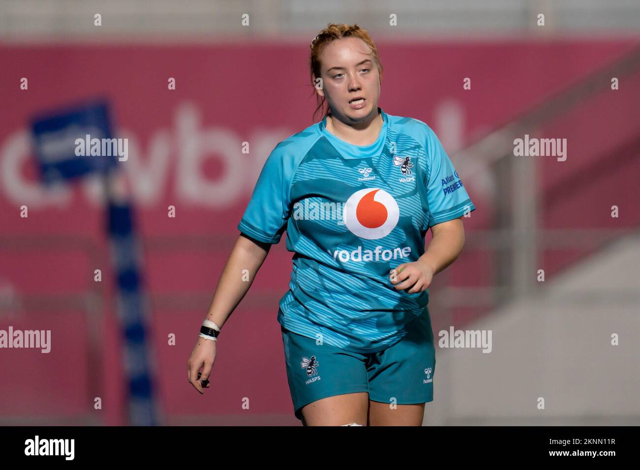 Caitlin Simpson #1 of Wasps Women receives a yellow card during the ...
