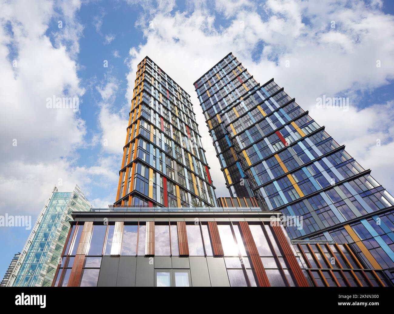 One Crown Place towers rising up into the sky. One Crown Place, London ...