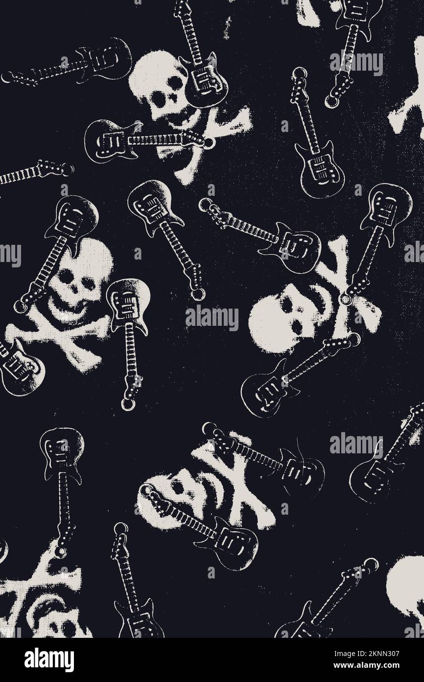 Creative still-life photo on a scattering of black and white guitars on ...