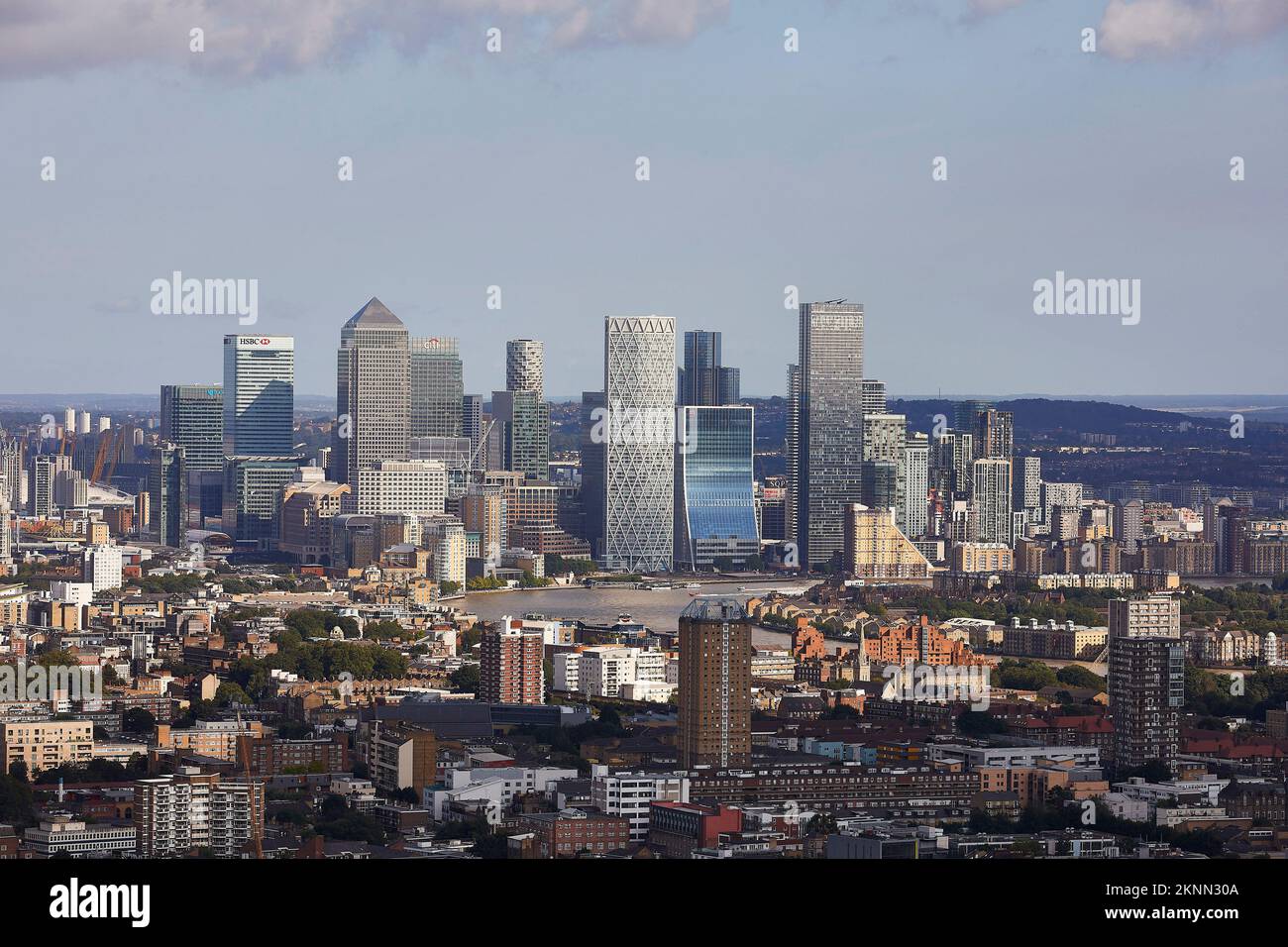 Aerial view towards Canary Wharf. One Crown Place, London, United ...