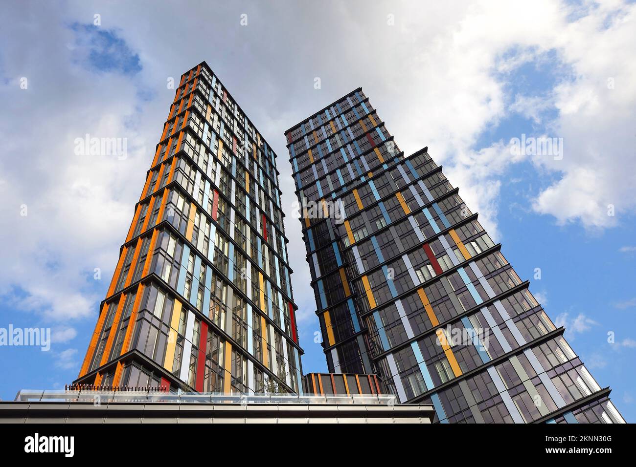 One Crown Place towers rising up into the sky. One Crown Place, London ...