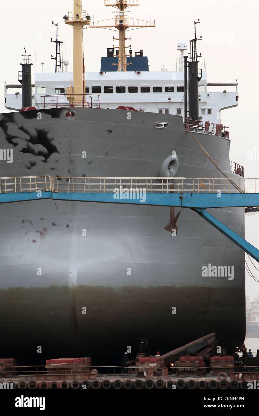Close-up of a ship in a dry dock, Huangpu river, Shanghai, China Stock ...