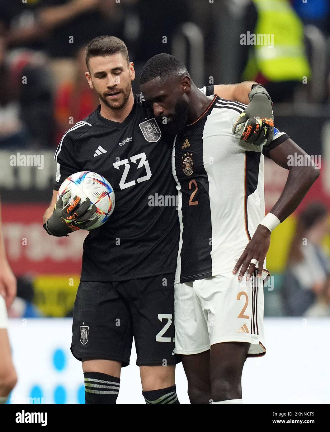 Spain goalkeeper Unai Simon and Germany's Antonio Rudiger react ...