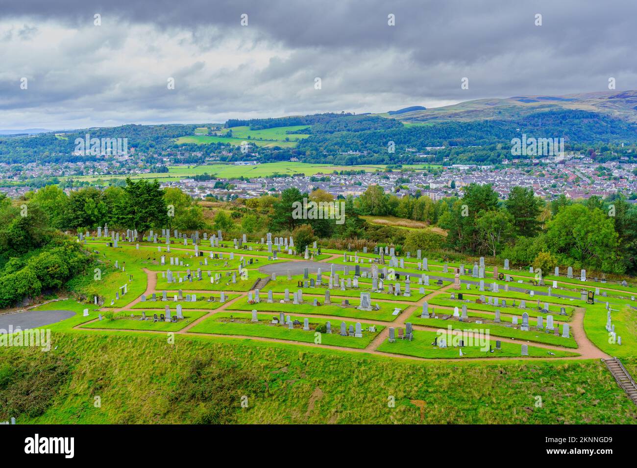 Landscape of the Ballengeich Cemetery, and the city of Stirling, in ...