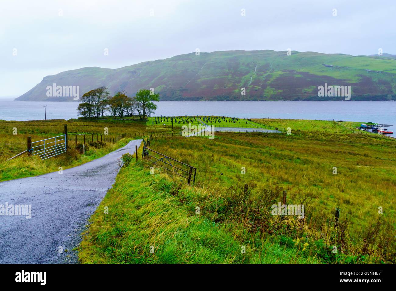 View of coastal landscape, on a rainy day, in the Isle of Skye, Inner ...
