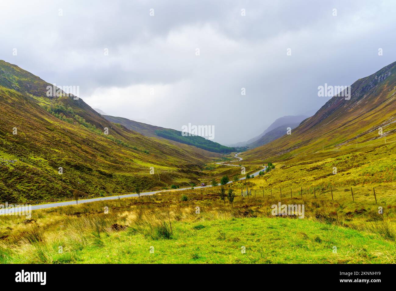 View of road and landscape of Glen Docherty, in Wester Ross, Scotland ...