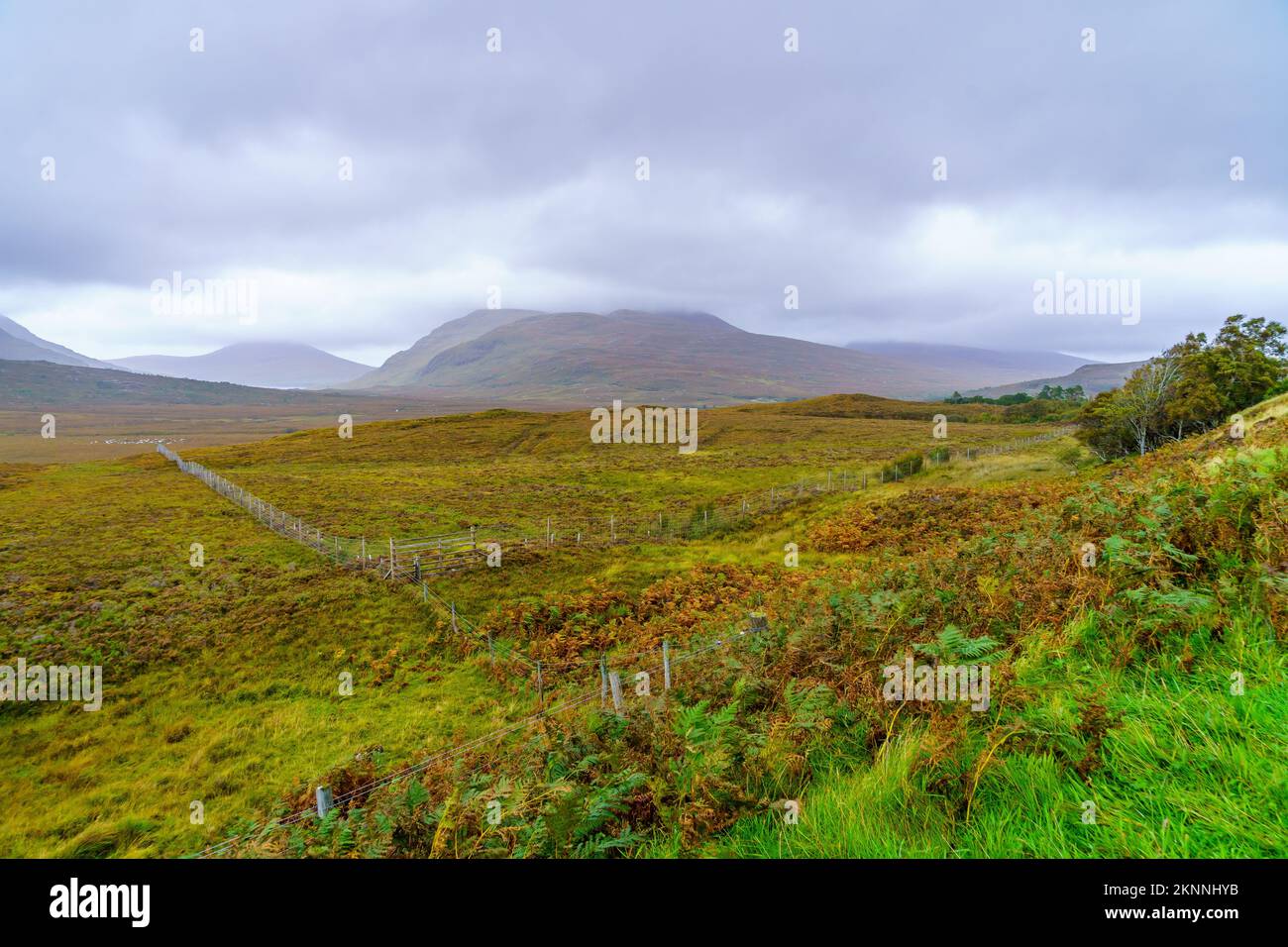 View of countryside and mountain landscape along the NC500 route, in ...