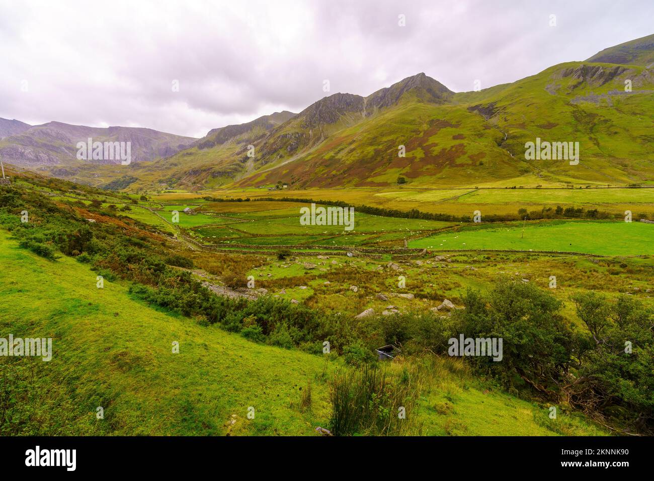 View of Nant Ffrancon Pass landscape, in Snowdonia National Park, the ...
