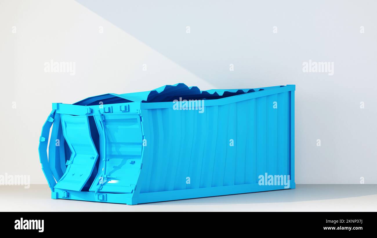 damaged blue shipping container. 3d rendering Stock Photo - Alamy