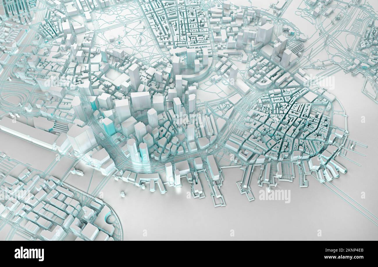 simplified map of the city of Houston aerial view. 3d rendering Stock ...