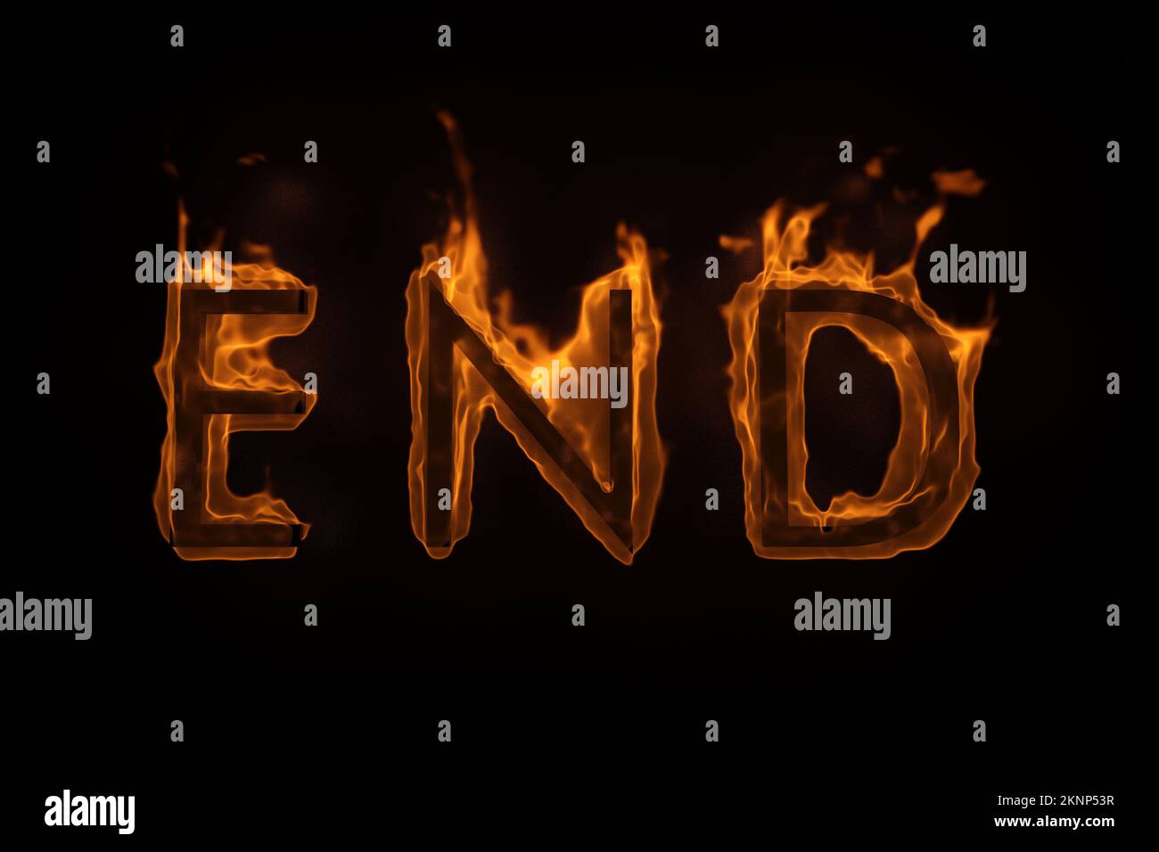 letters end on fire isolated on black. 3d rendering Stock Photo - Alamy