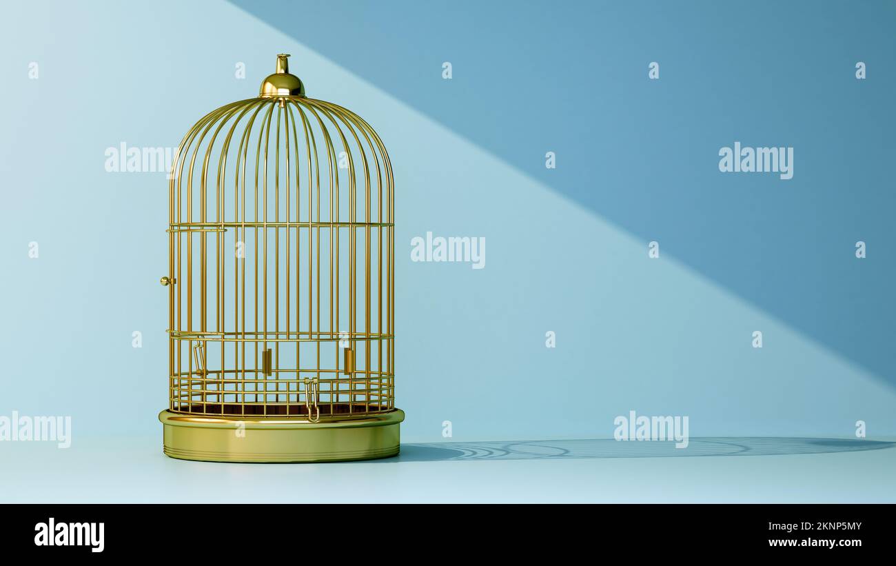 empty golden bird cage with beam of light. 3d rendering Stock Photo - Alamy