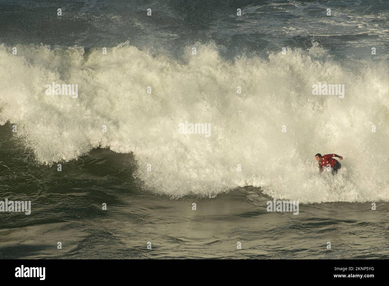 Tow-in Surf or Big Wave Surf at Praia do Norte, Nazaré, Portugal Stock ...