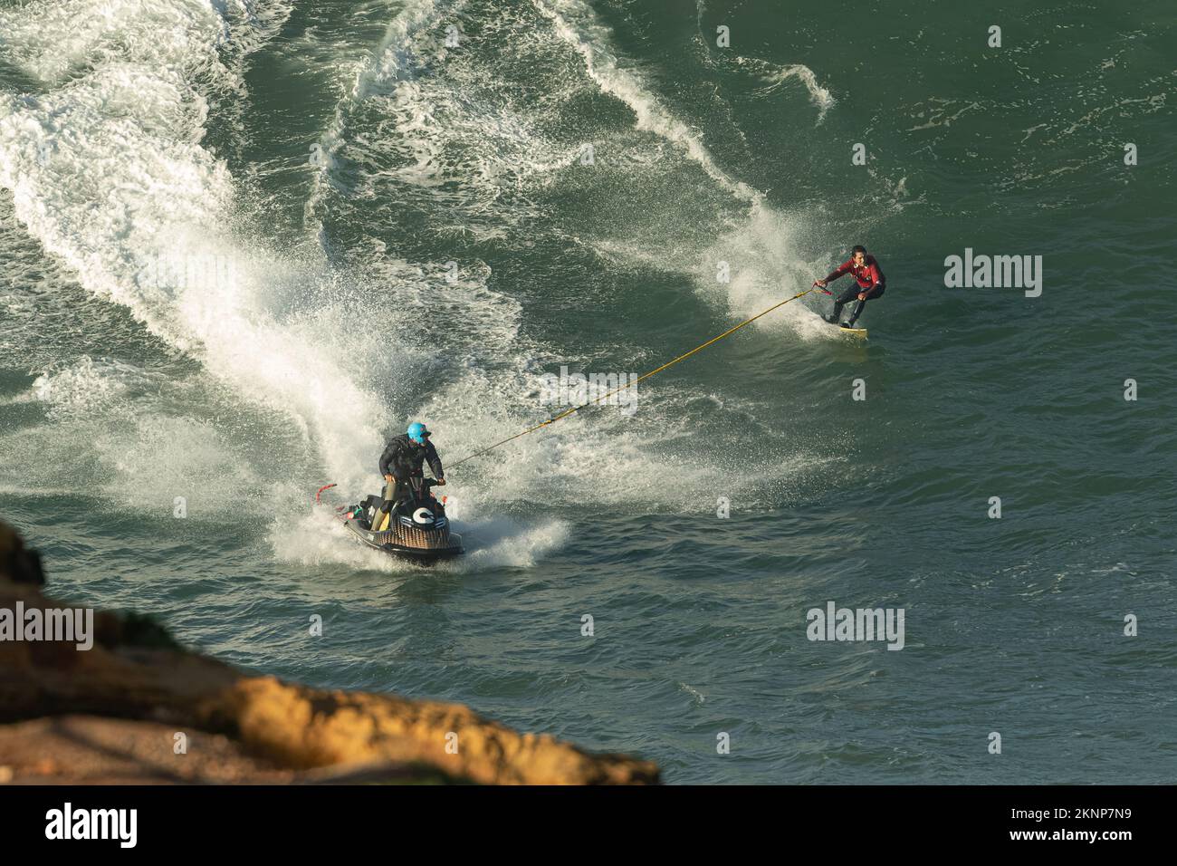 Tow-in Surf or Big Wave Surf at Praia do Norte, Nazaré, Portugal Stock ...
