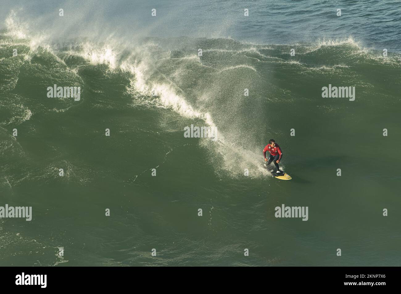 Tow-in Surf or Big Wave Surf at Praia do Norte, Nazaré, Portugal Stock ...