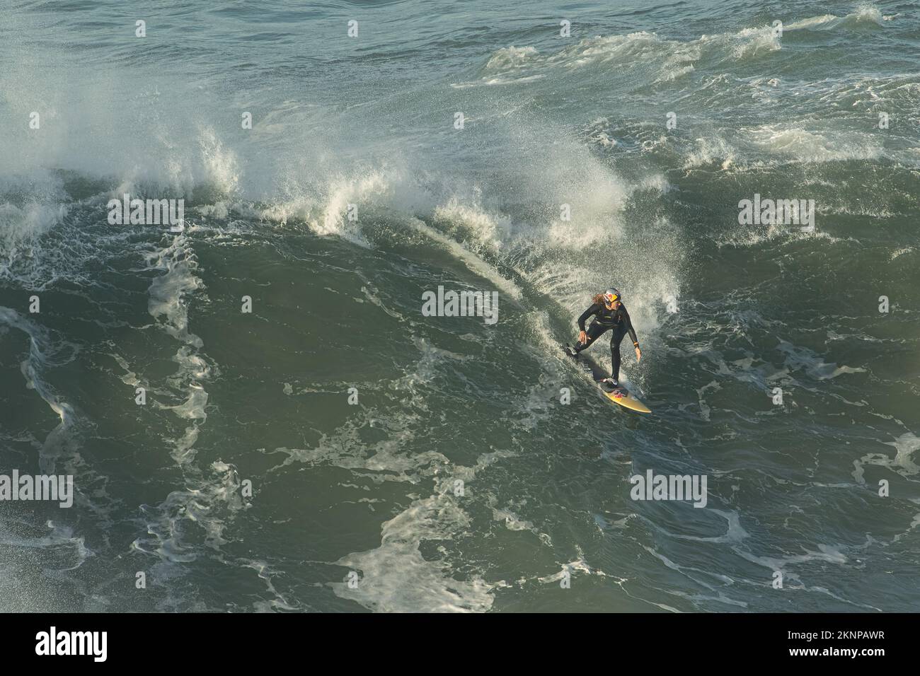 Tow-in Surf or Big Wave Surf at Praia do Norte, Nazaré, Portugal Stock ...