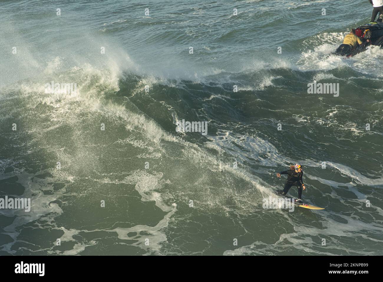 Tow-in Surf or Big Wave Surf at Praia do Norte, Nazaré, Portugal Stock ...