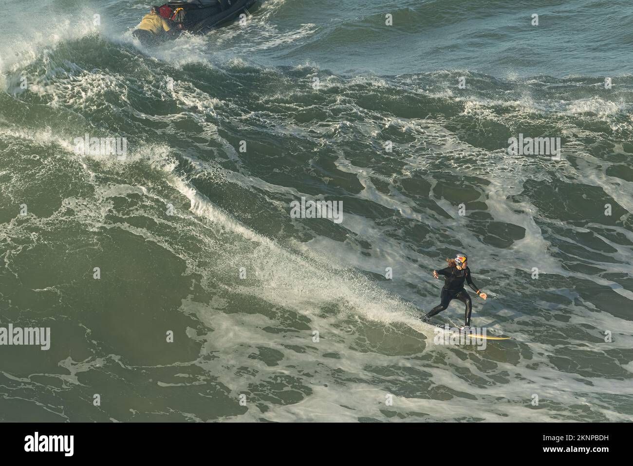 Tow-in Surf or Big Wave Surf at Praia do Norte, Nazaré, Portugal Stock ...