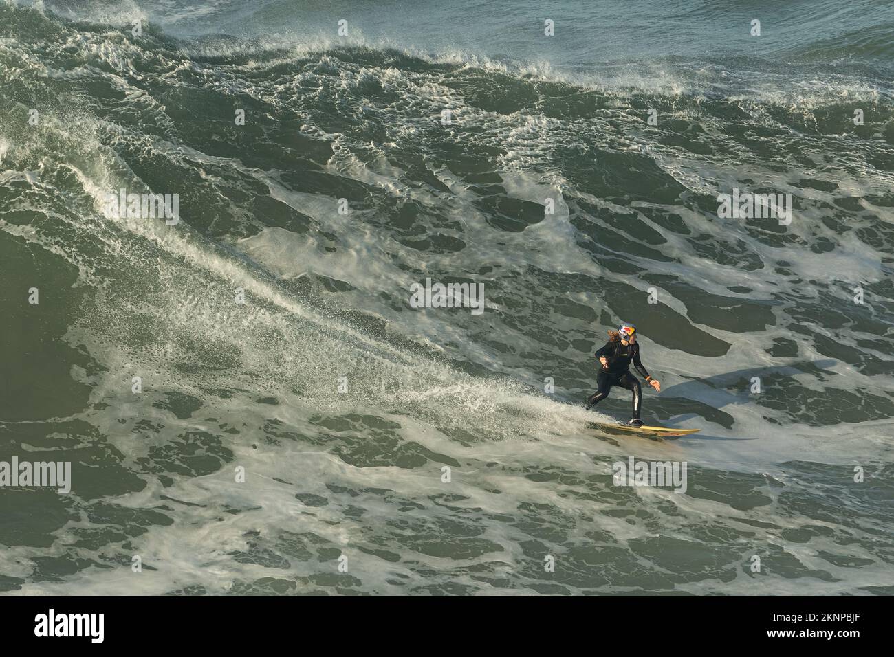 Tow-in Surf or Big Wave Surf at Praia do Norte, Nazaré, Portugal Stock ...