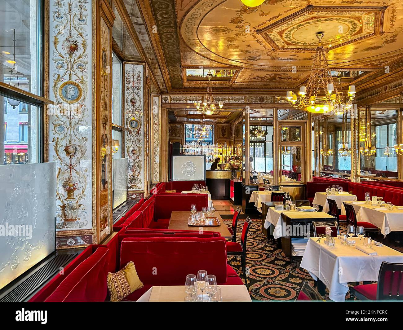 Paris, France, Wide Angle View, old restaurant interior General View ...