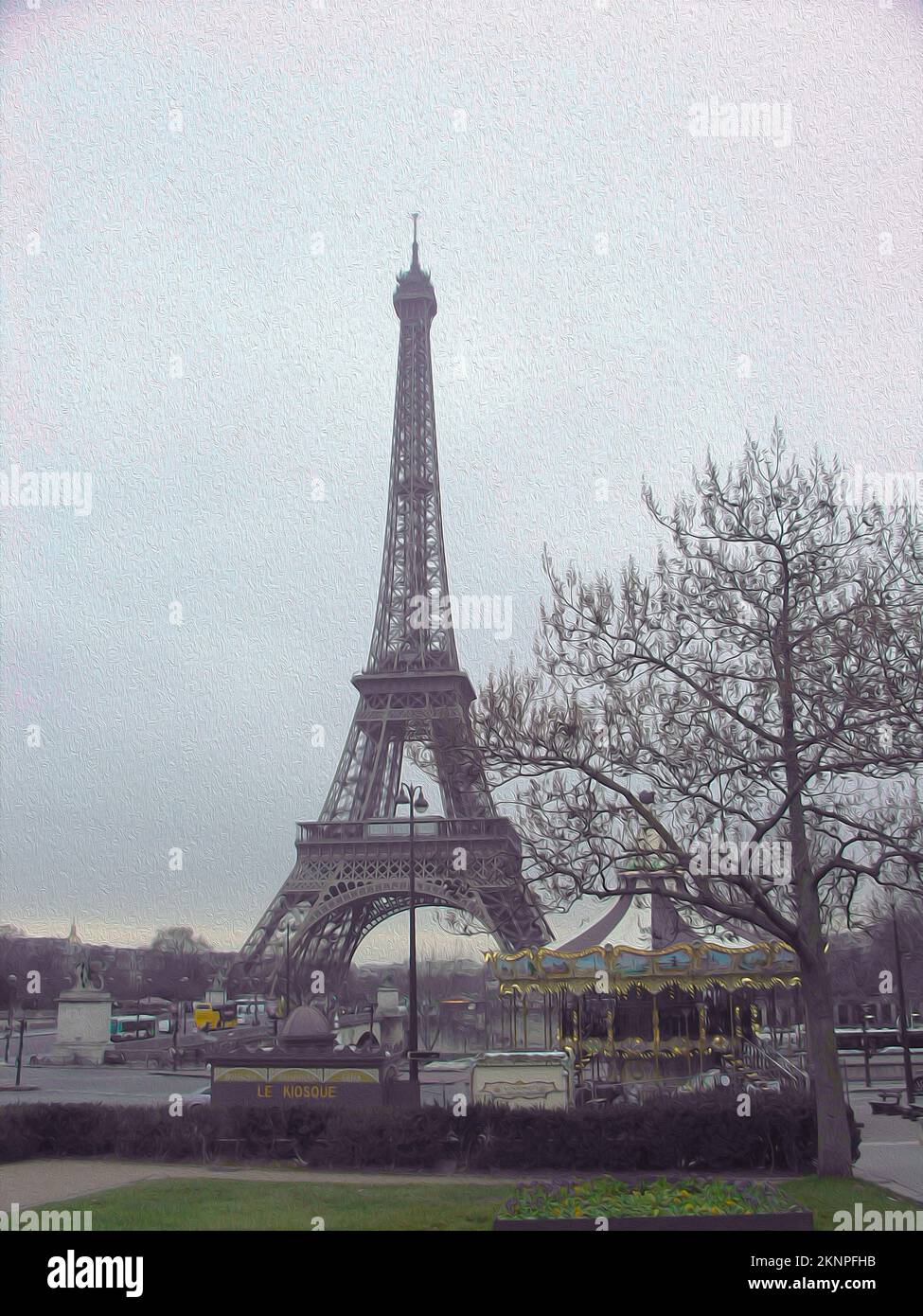 Eiffel tower and Carrousel illustration, Paris traditional landscape ...