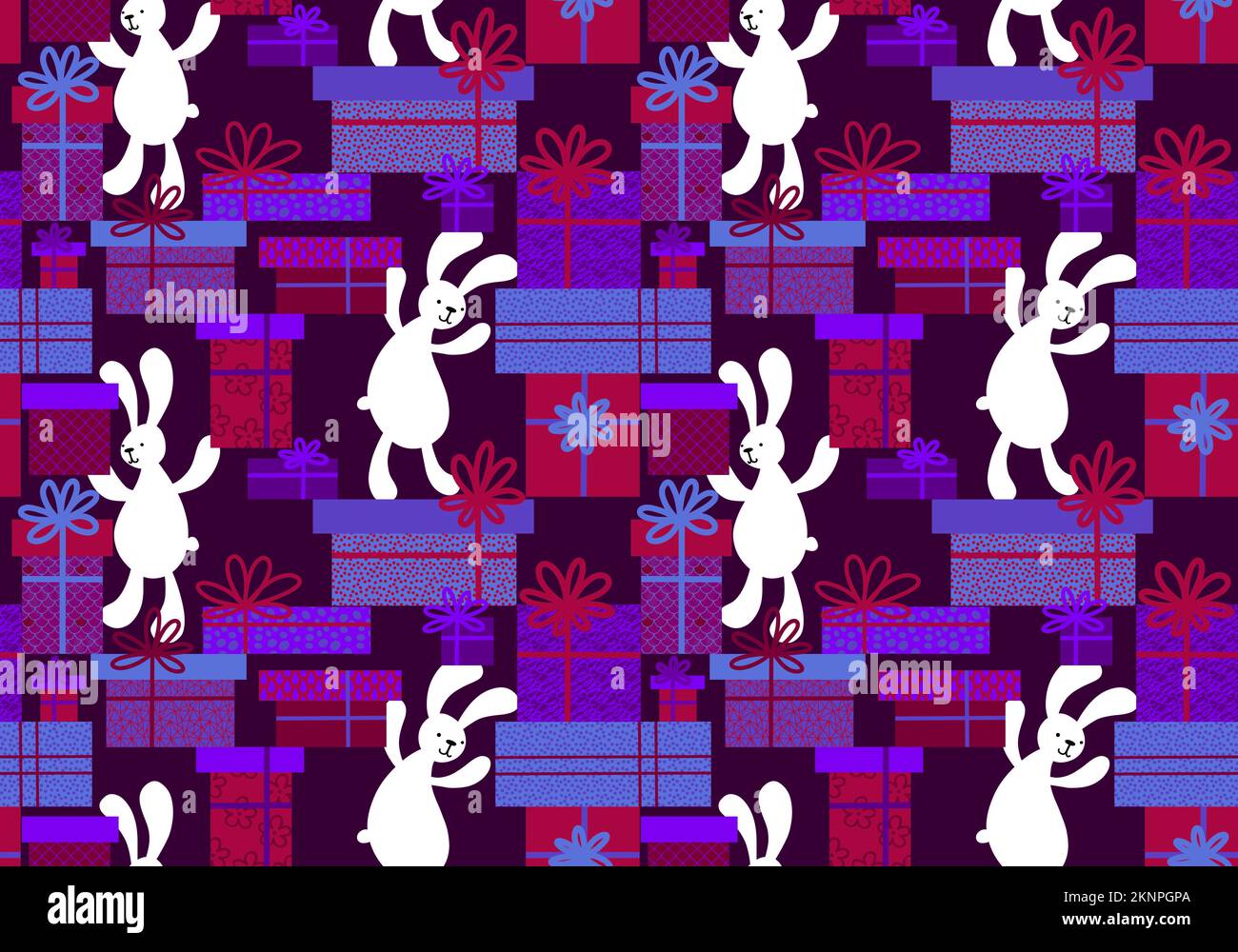 Cartoon animals seamless rabbit bunnies pattern for wrapping paper and ...