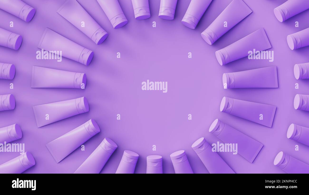 Lavender cosmetic tubes with soft shadow on background. Perfect ordered ...