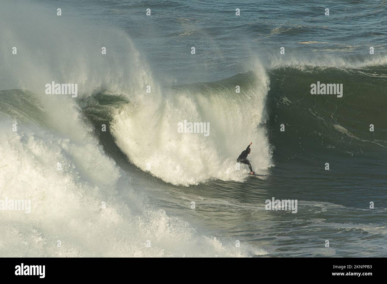 Tow-in Surf or Big Wave Surf at Praia do Norte, Nazaré, Portugal Stock ...