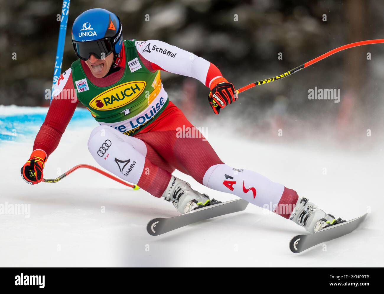 Matthias Mayer of Austria blasts down the course down on his way to ...