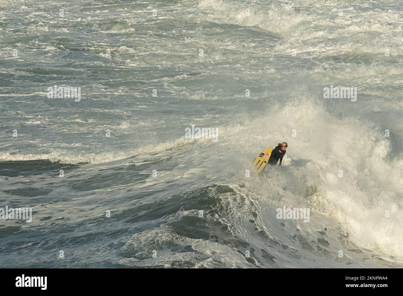 Tow-in Surf or Big Wave Surf at Praia do Norte, Nazaré, Portugal Stock ...