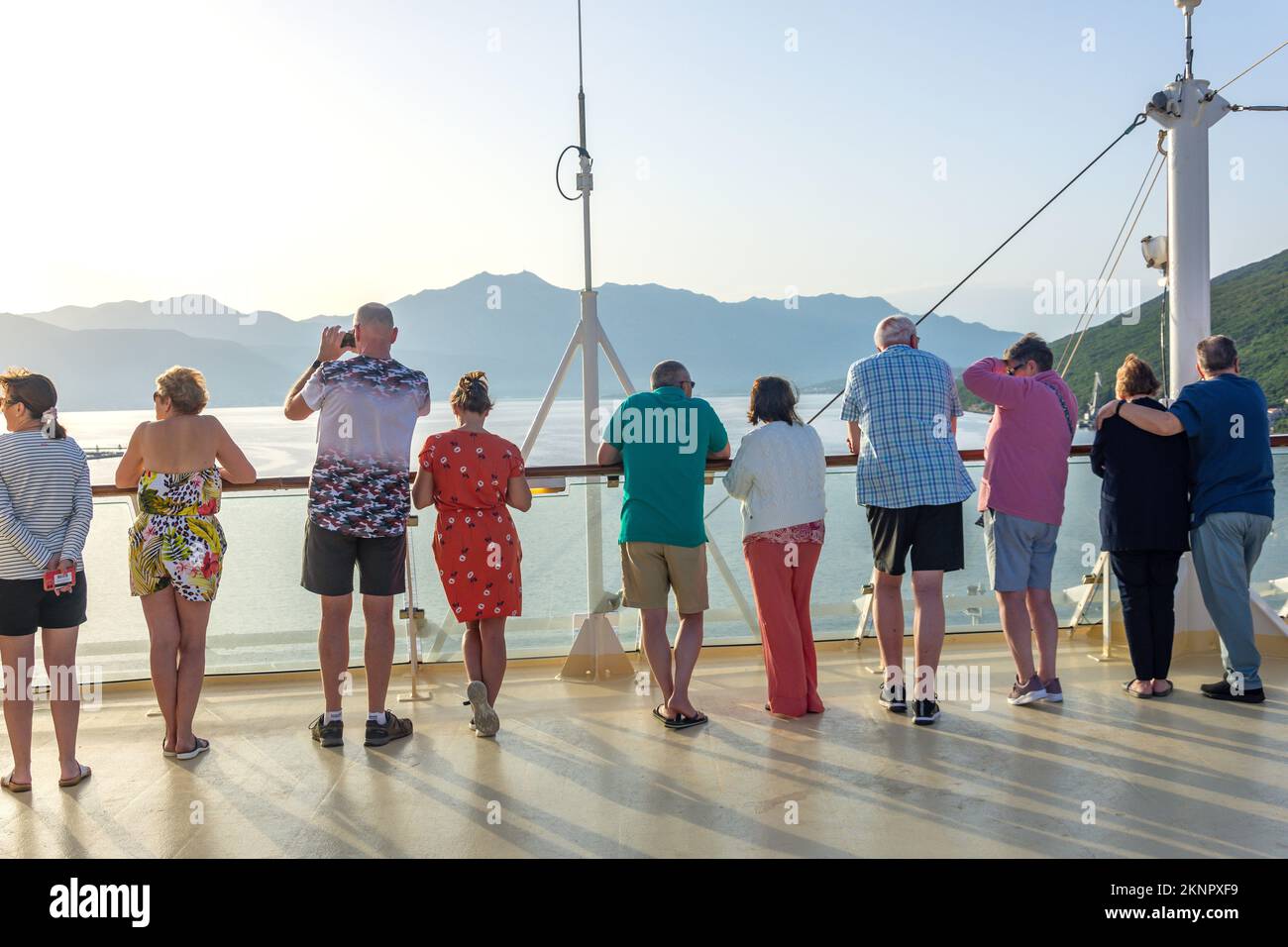 Passengers viewing from deck of Marella Explorer II cruise ship early ...